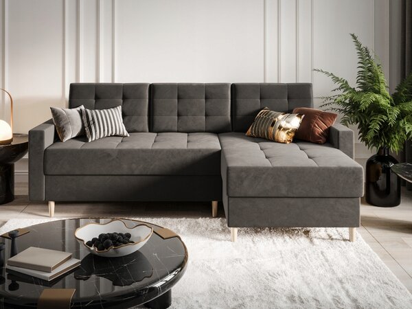 Rohová Sedací Souprava O-Sofa Bari velur šedá | FAVI.cz