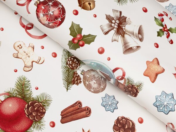 PVC ubrus Vánoční symboly na bílém PV-078 - metráž š. 140 cm | FAVI.cz