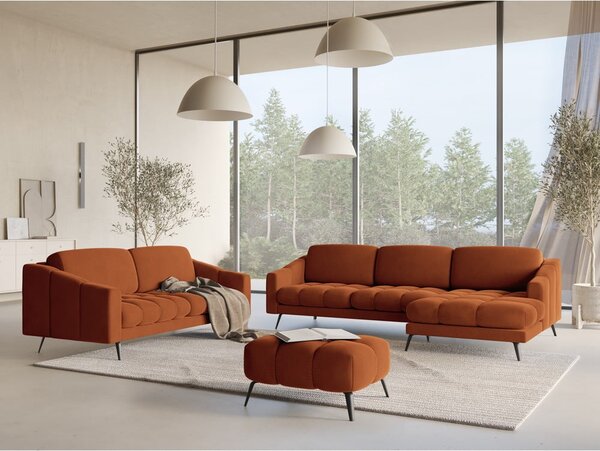 Oranžová sametová pohovka 202 cm Nalu – Makamii | FAVI.cz