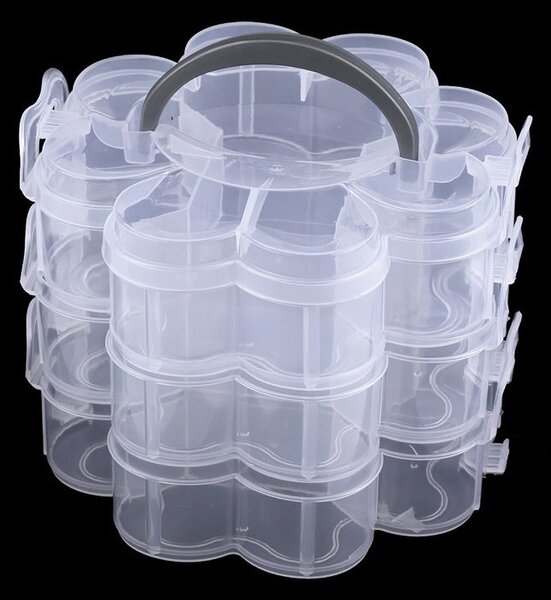 Plastový box / kufřík rozkládací 3 patra - transparent | FAVI.cz