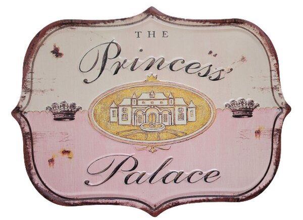 Růžová nástěnná kovová cedule Princess Palace - 33*25 cm | FAVI.cz