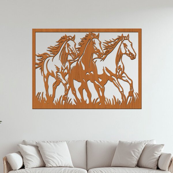 Dřevěný obraz 3 koní | Rozměry (cm): 60x44 | Zvolte barvu dekoru: Černá ...