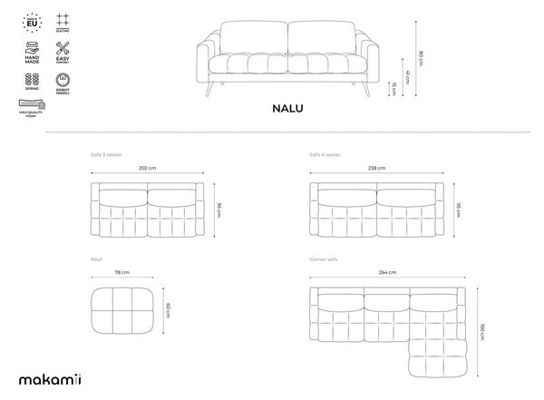 Oranžová sametová pohovka 202 cm Nalu – Makamii | FAVI.cz