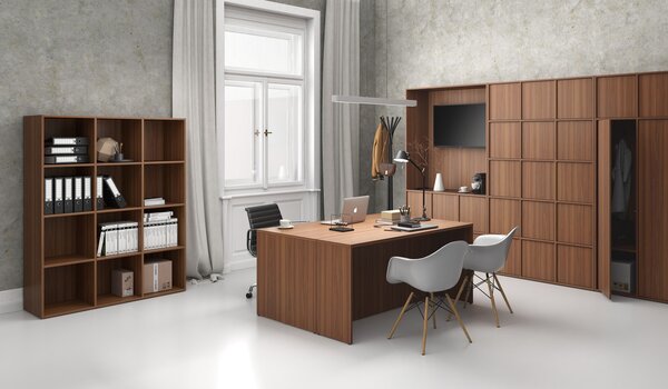 Regál FRAME, nízká, s bílou podnoží, 1299 x 450 x 1331 mm, ořech | FAVI.cz