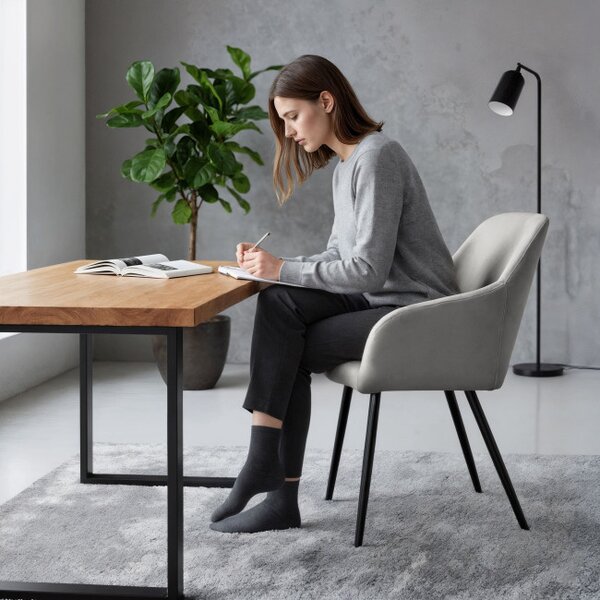 Sada čtyř jídelních židlí ESTELLE sametové, šedé / černé nohy (4 ks ...