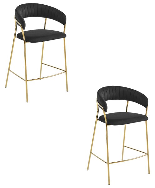Hocker BADIA - černý samet / zlaté nohy x 2 | FAVI.cz