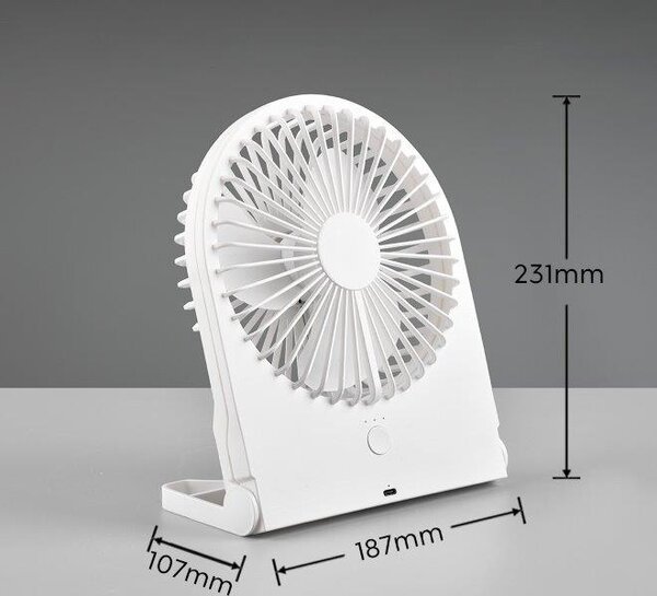 TRIO Reality R044-01 BREEZY ventilátor 3 rychlostní stupně, nabíjecí baterie, USB-C port, bílá ...