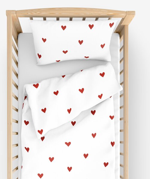 Goldea dětské bavlněné povlečení do postýlky - červená srdíčka na bílém ...