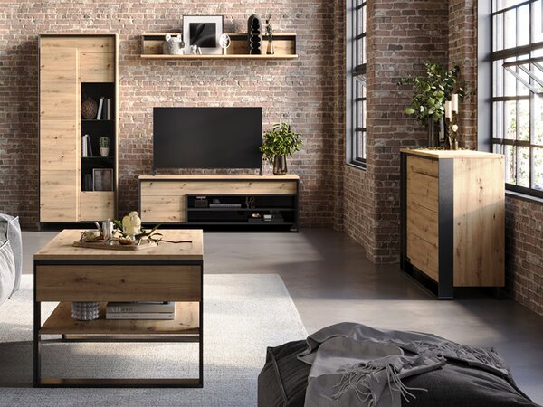 Skříň do předsíně QUANT QG01 dub artisan + černý | FAVI.cz