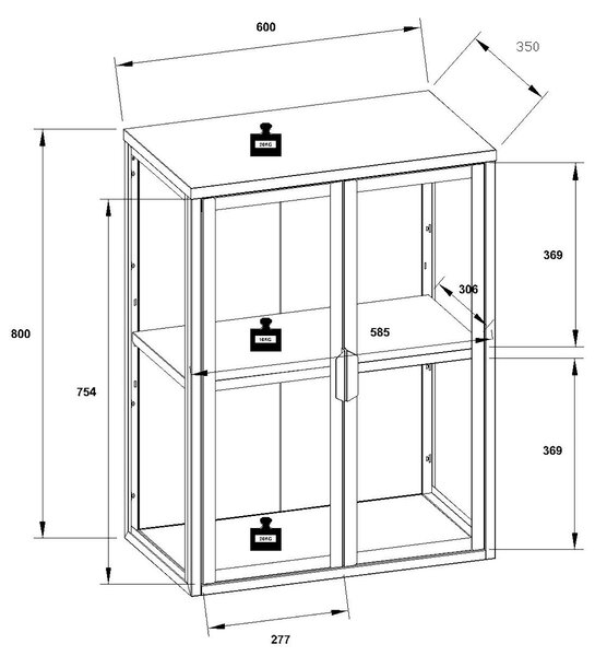 VCM Nástěnná vitrína „Flokas M“, černá | FAVI.cz