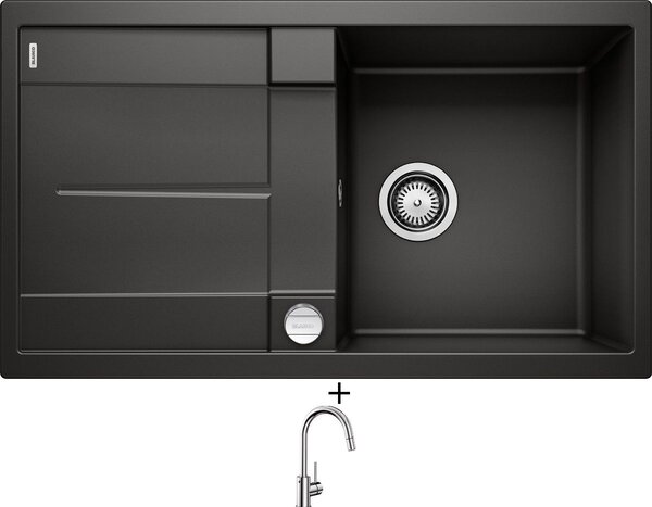 SET Blanco METRA 5 S černá + excentrické ovládání + Blanco MIDA-S chrom ...