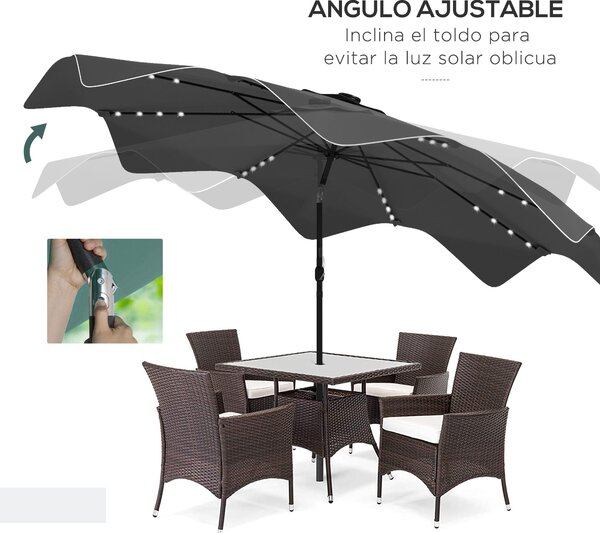 Zahradní slunečník Outsunny 2,9m s 32 solárními LED světly, manuální ...