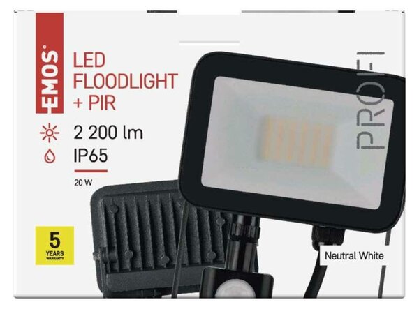 EMOS LED reflektor INOVO s pohybovým čidlem, 20 W, šedý, neutrální bílá ...