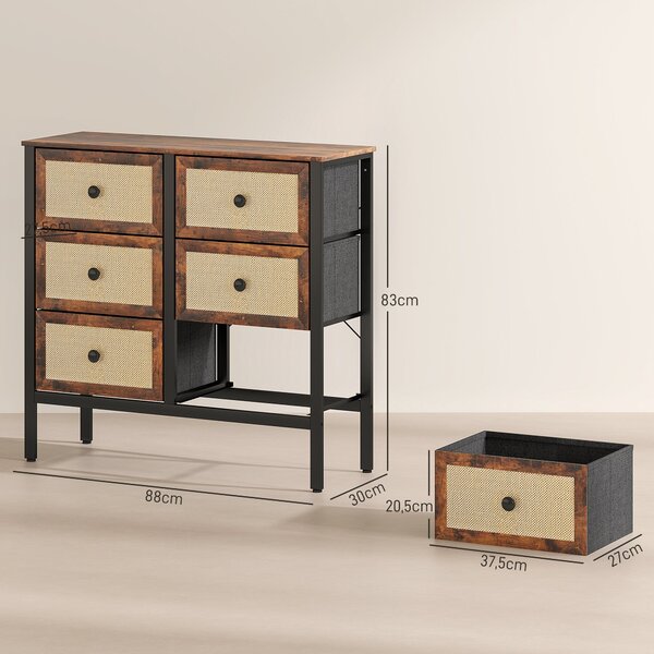 HOMCOM Čalouněná Komoda se 6 Skladacími Textilními Šuplíky se ...