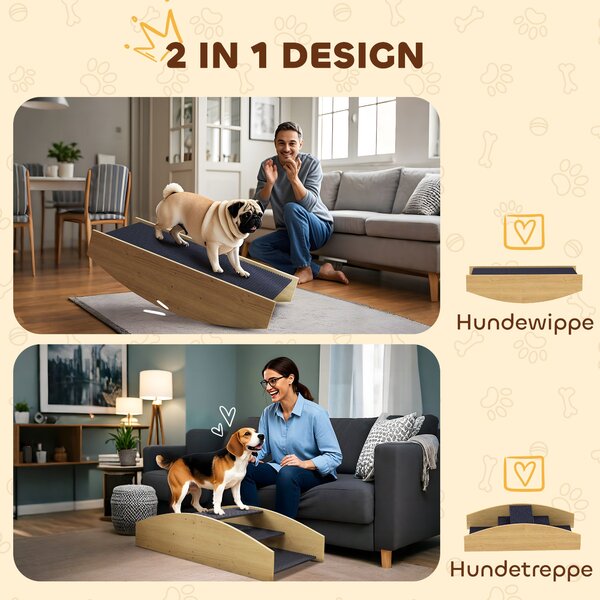 PawHut 2 v 1 - Kladina pro psy, Agility kladina z dřeva, Agility rampa ...