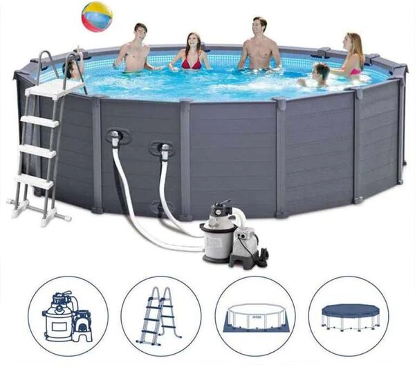 INTEX GRAPHITE GREY PANEL POOLS Bazén 478 x124 cm s filtrací 26384NP ...